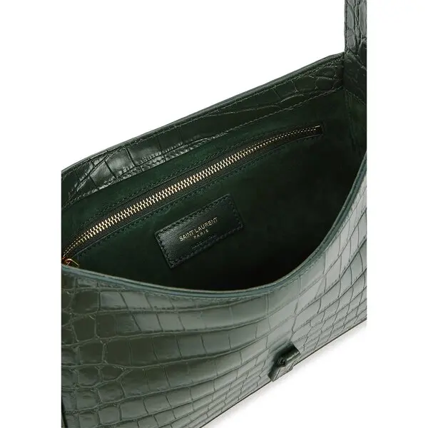 Saint Laurent Le 5 à 7 Green Crocodile-Effect Leather